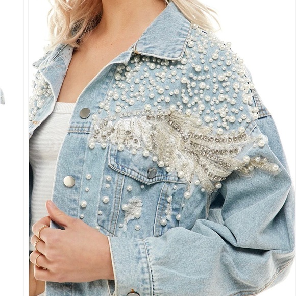 patty shop boutique | Jackets & Coats | Patty Pearls Denim Jacket ...